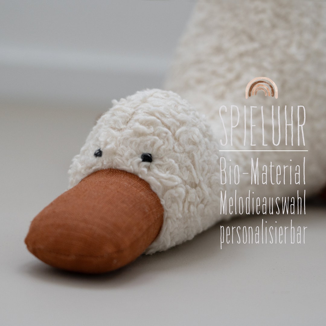 Music Box Duck Organic Plush Natural White / Linen Cinnamon / Melody ...