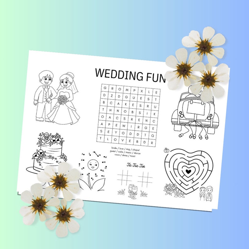 Wedding Day Children's Activity Sheet Kid's Wedding Reception Dinner ...