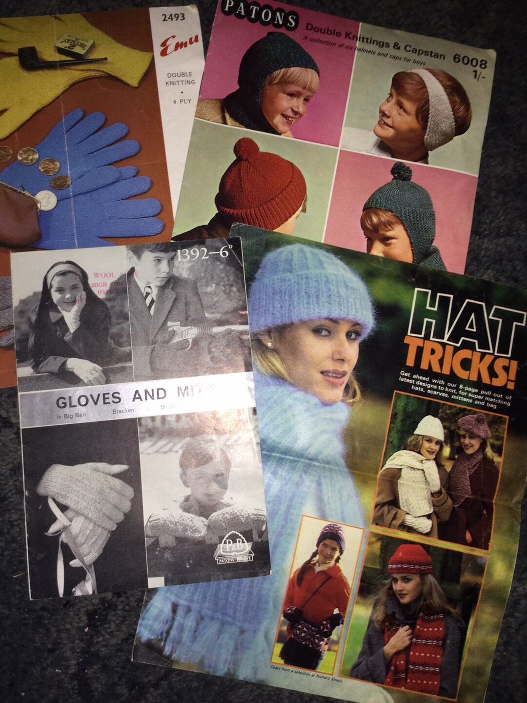4 X Original English Knitting Patterns to Make Gloves, Mitts, Hats ...