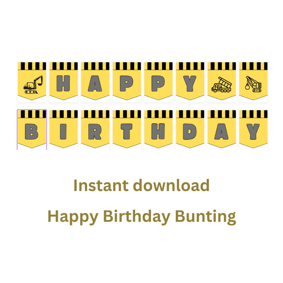Printable Happy Birthday Banner Yellow Digger Construction Party ...