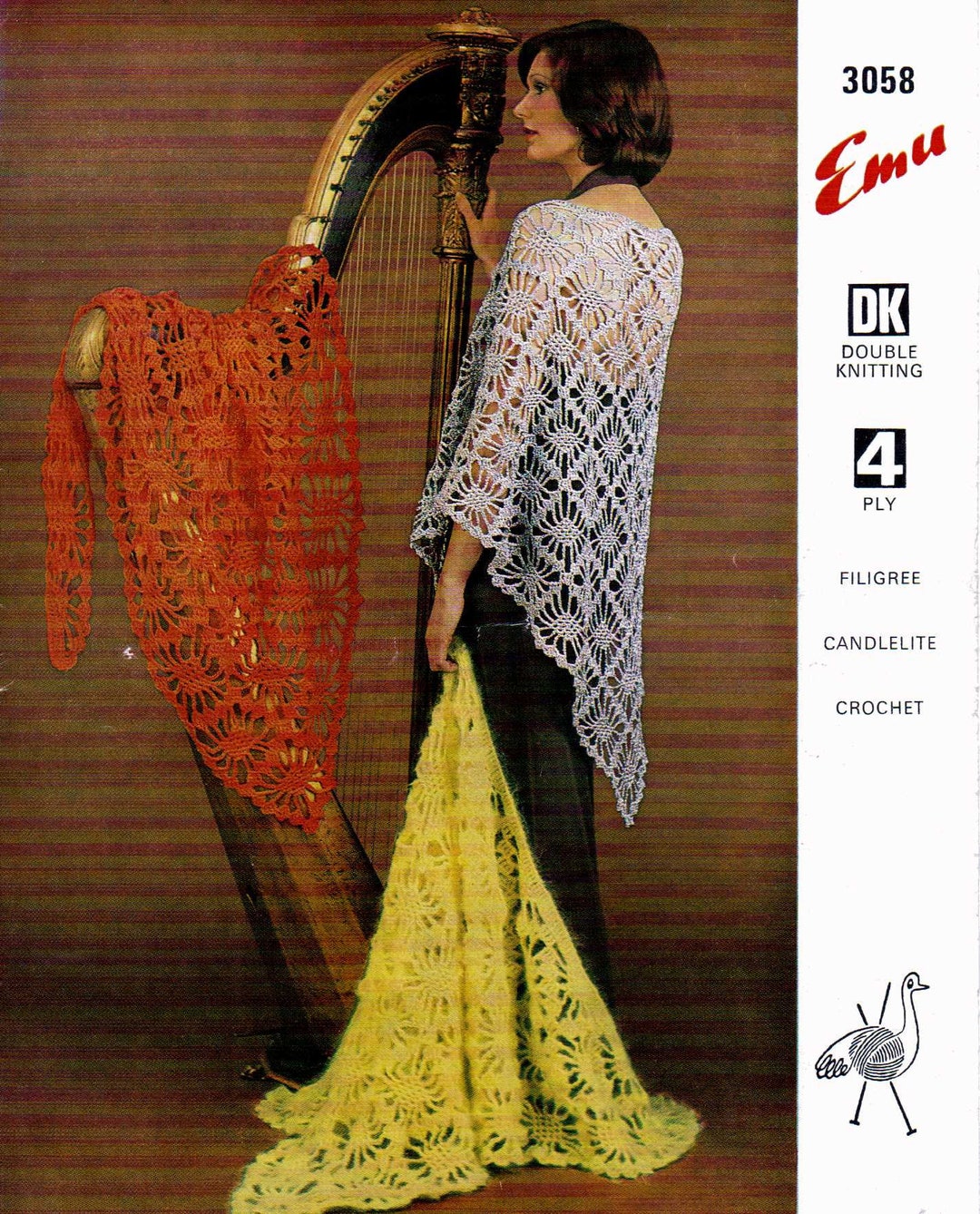 1980s Crochet Pattern PDF Filigree Design Shawl Retro One Size Girls ...