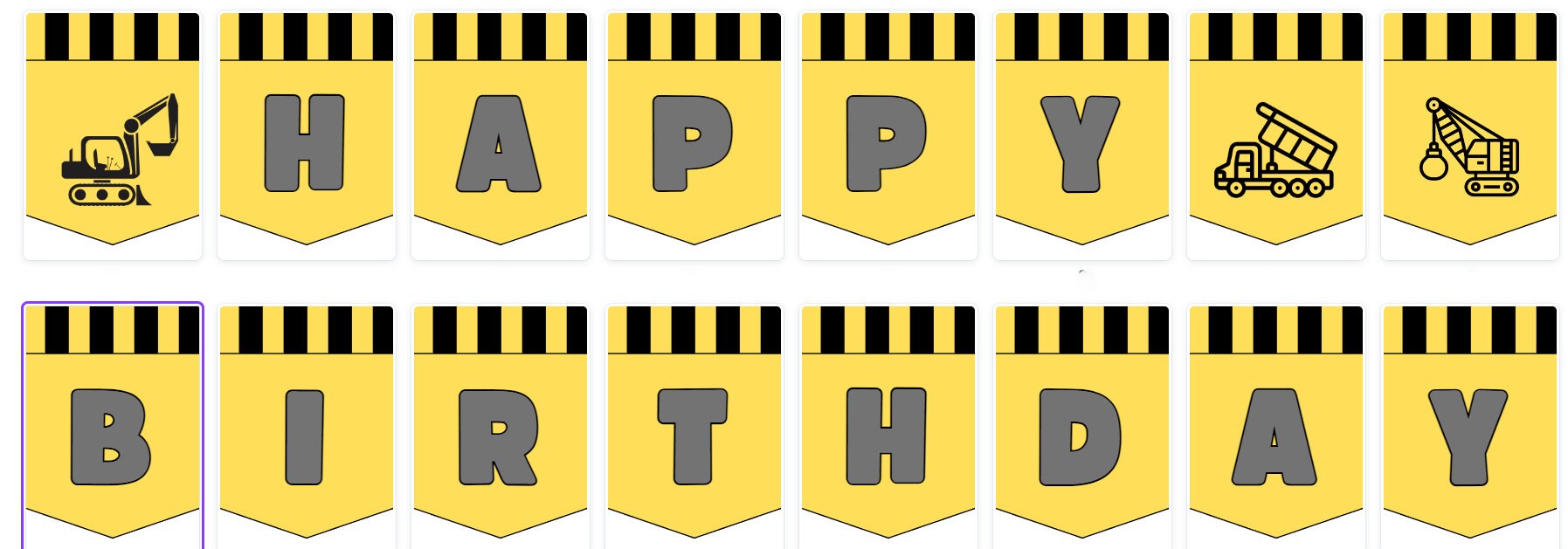 Printable Happy Birthday Banner Yellow Digger Construction Party ...