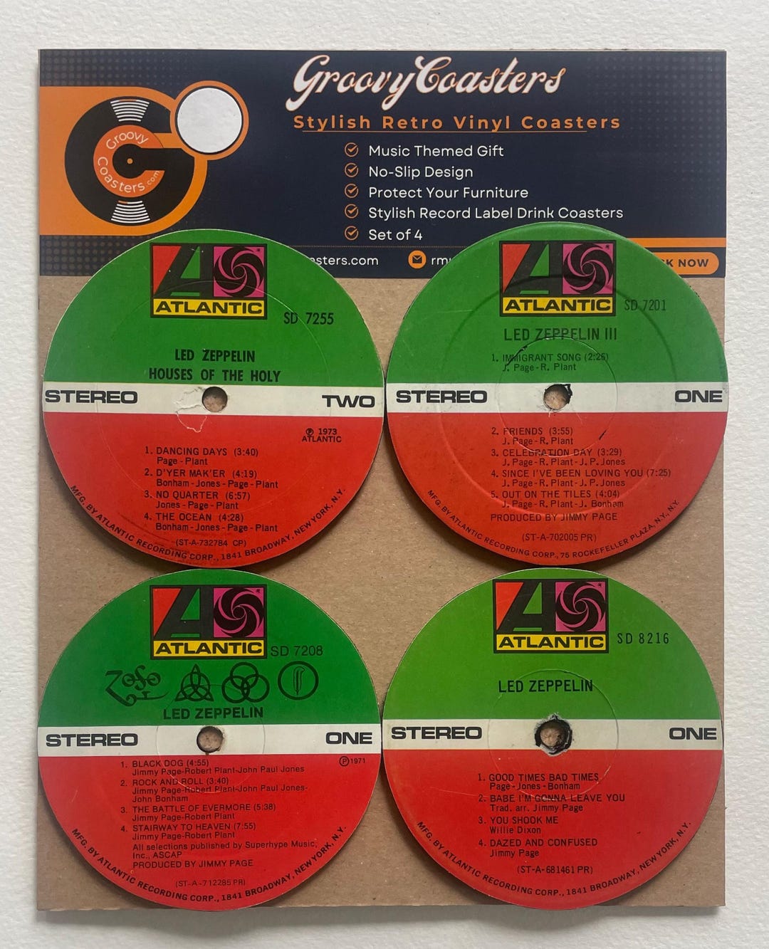 4 Premium Vintage- Led Zeppelin - Record Label Drink Coasters - Etsy