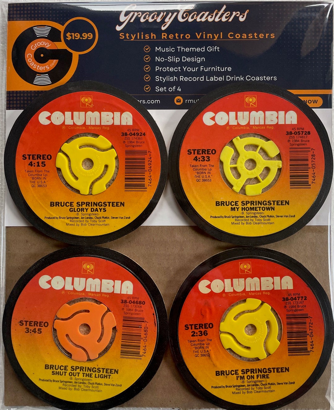 4 Premium Vintage Bruce Springsteen Record Label Drink Coasters - Etsy