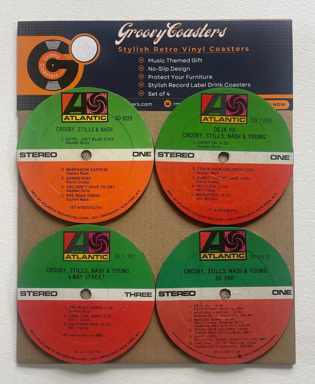 4 Premium Vintage Crosby Stills, Nash & Young Record Label Drink ...