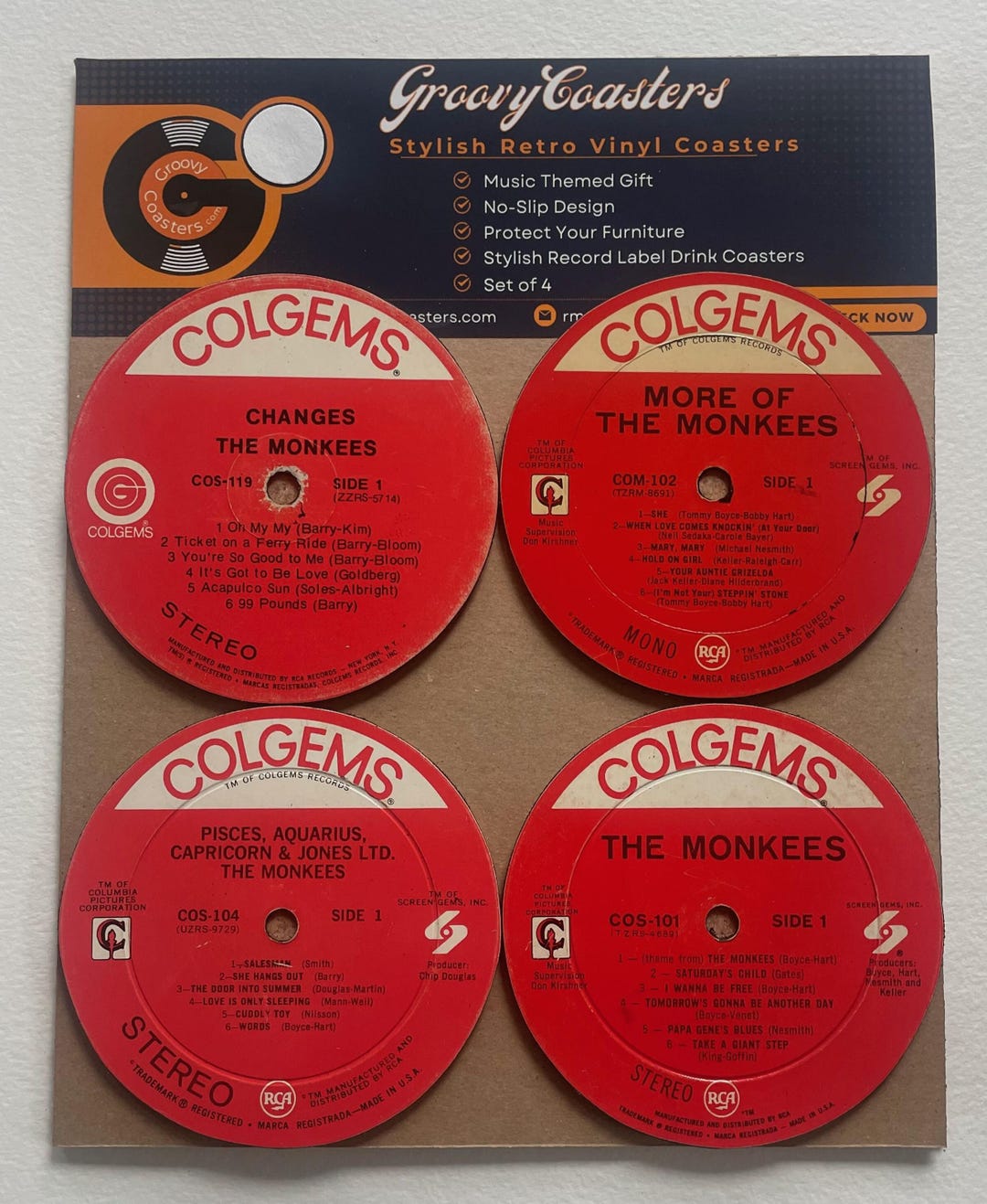 4 Premium Vintage the Monkees Record Label Drink Coasters - Etsy
