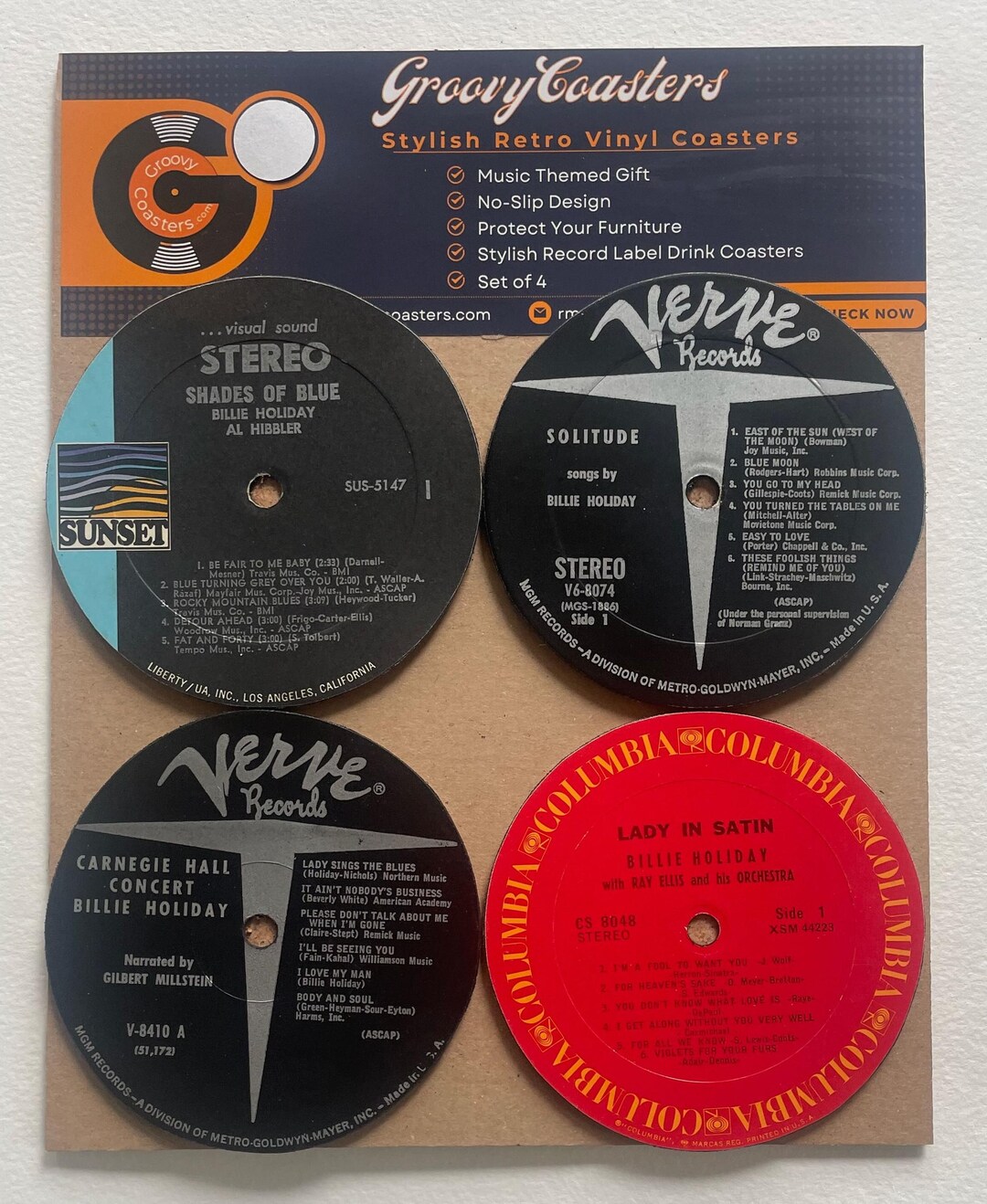 4 Premium Vintage Billy Holiday Record Label Drink Coasters - Etsy