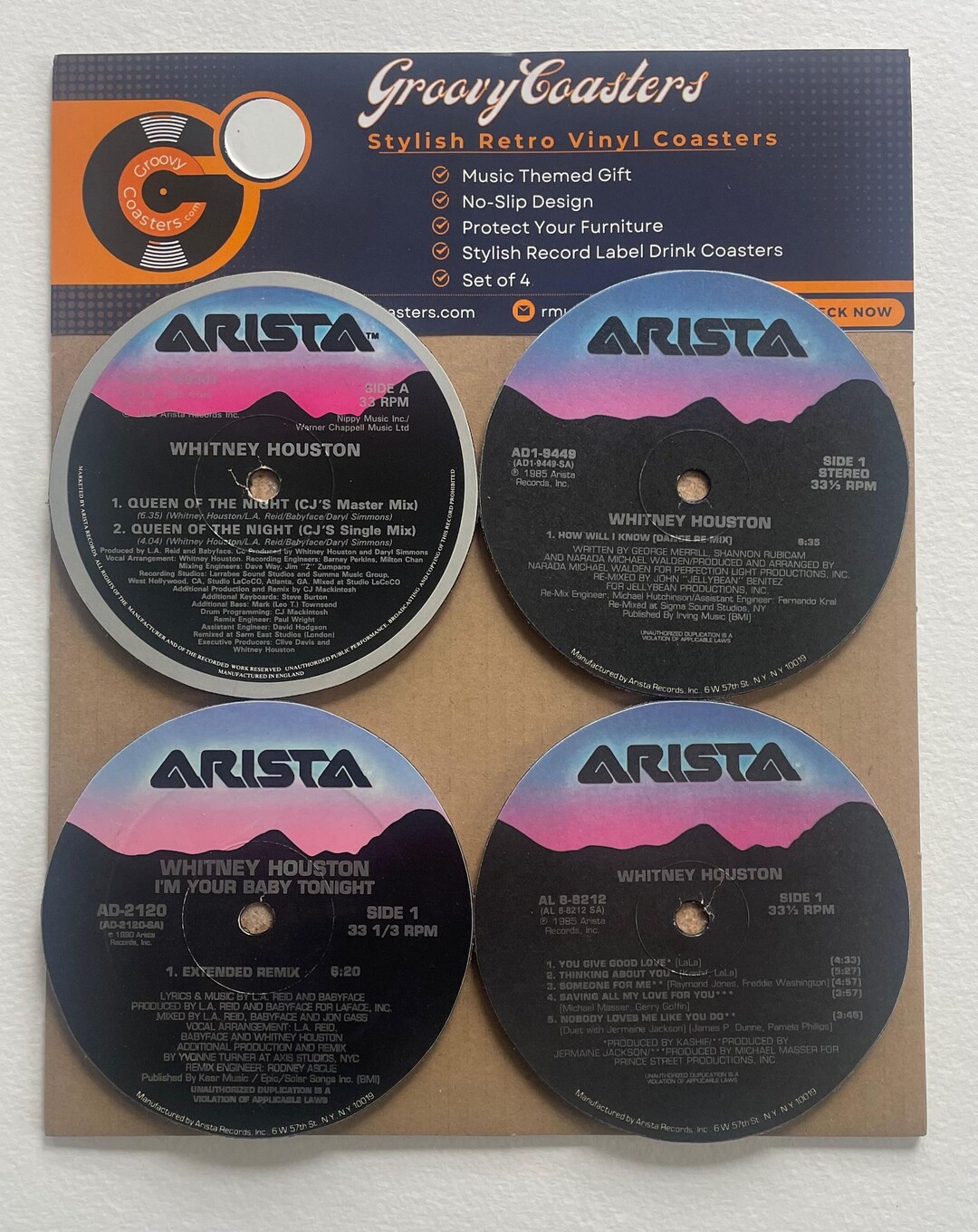 4 Premium Vintage - Whitney Houston - Record Label Drink Coasters - Etsy