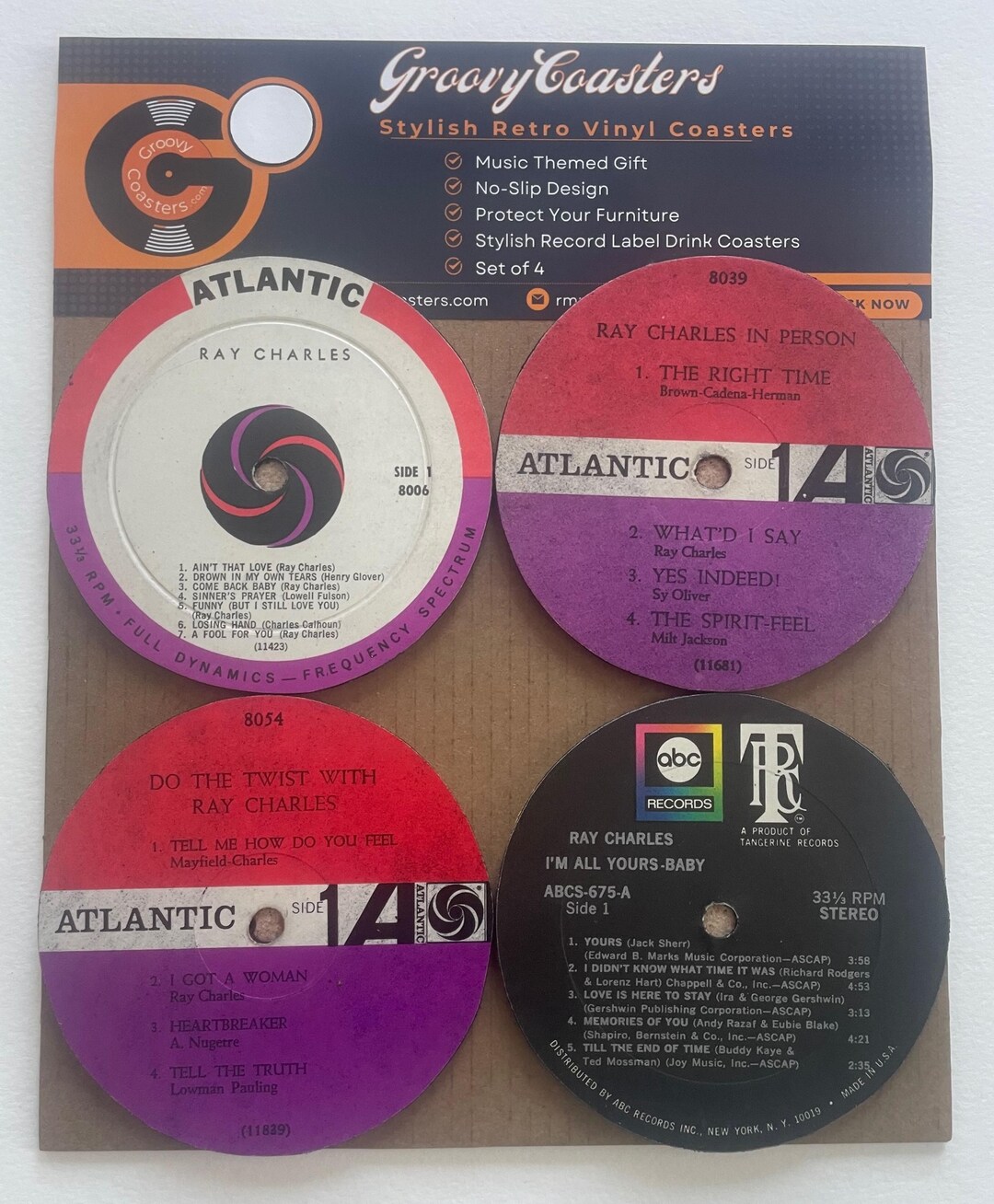4 Premium Vintage Ray Charles Record Label Drink Coasters - Etsy