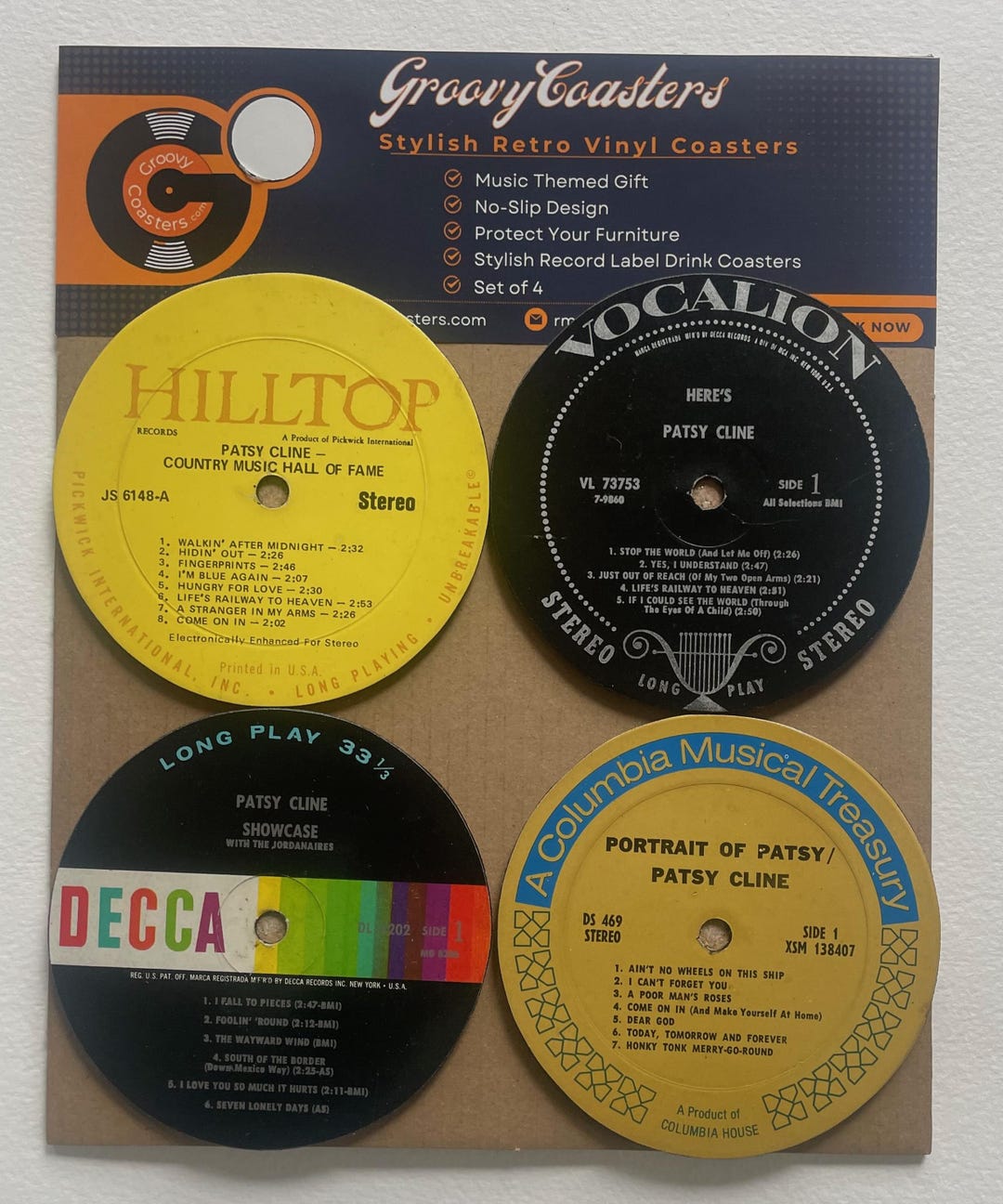 4 Premium Vintage - Patsy Cline - Record Label Drink Coasters - Etsy