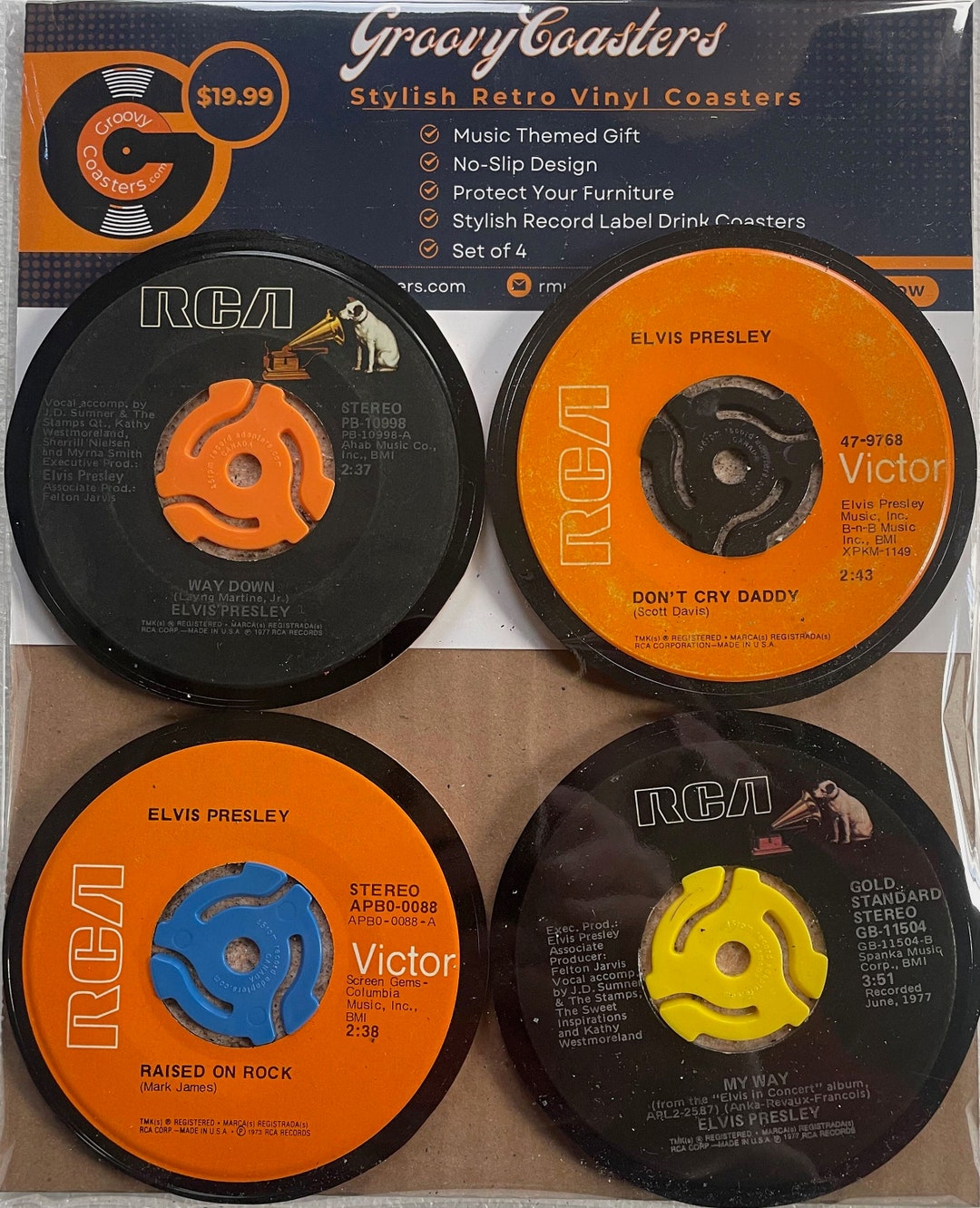 4 Premium Vintage Elvis Presley Record Label Drink Coasters - Etsy