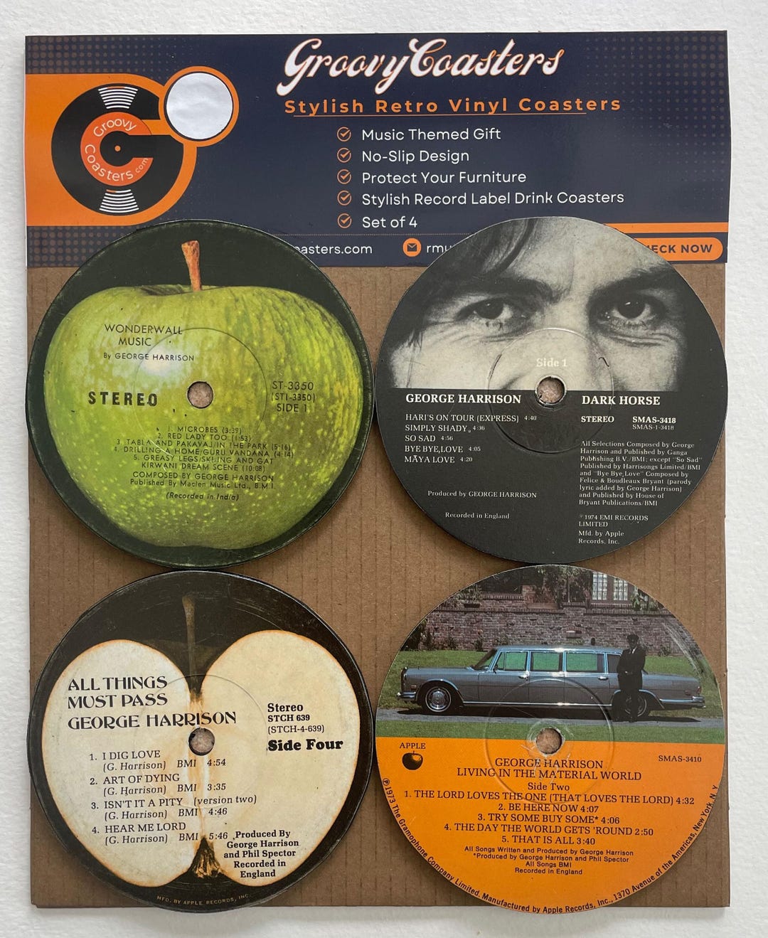 4 Premium Vintage - George Harrison - Record Label Drink Coasters - Etsy