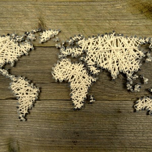World Map Wall Decal | String Art Map | Reclaimed Wood Art | Wall Art ...
