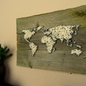 World Map Wall Decal | String Art Map | Reclaimed Wood Art | Wall Art ...