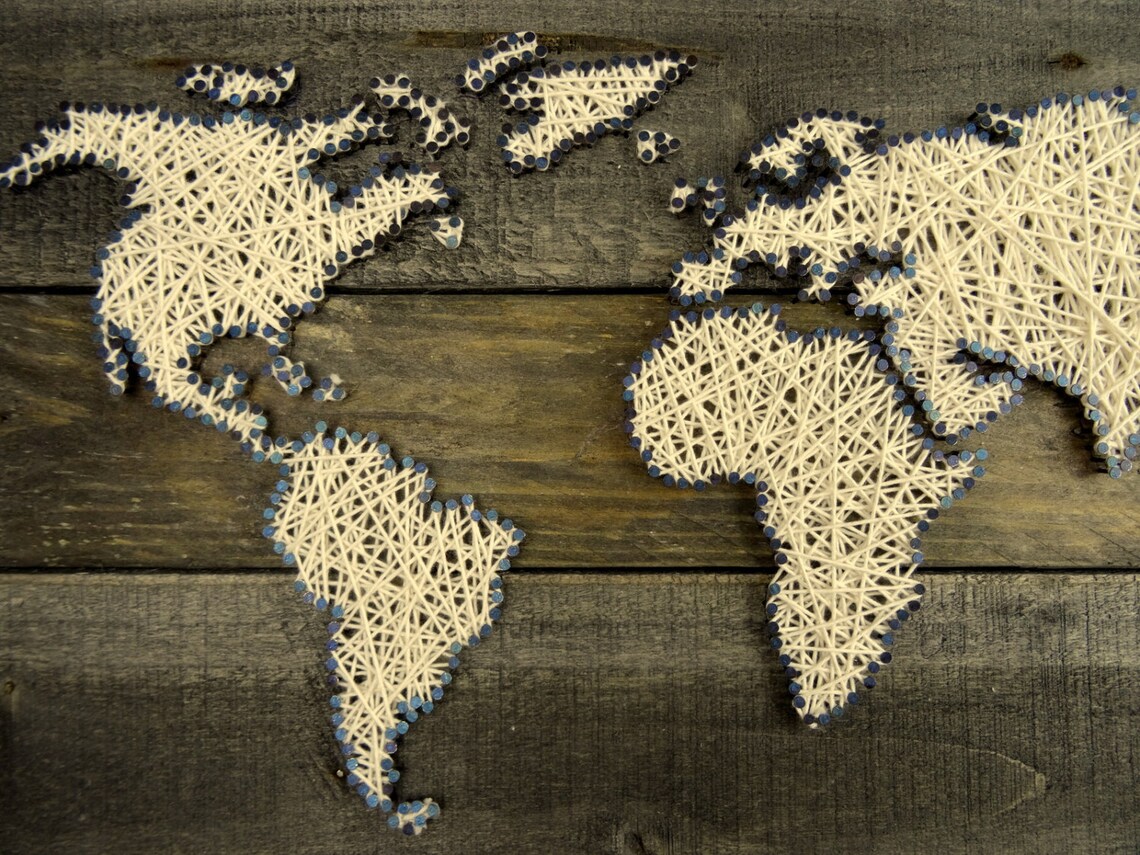 World Map String Art Gift for Couple Reclaimed Wood - Etsy