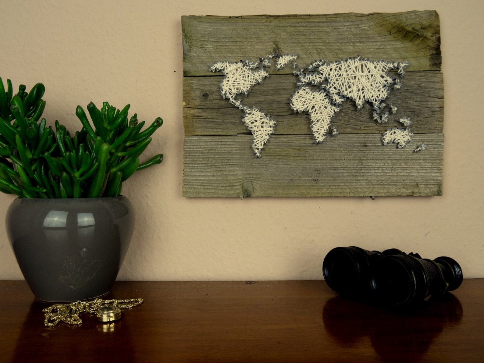World Map Wall Decal | String Art Map | Reclaimed Wood Art | Wall Art ...