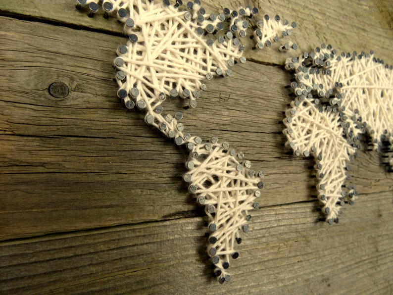 World Map Wall Decal | String Art Map | Reclaimed Wood Art | Wall Art ...