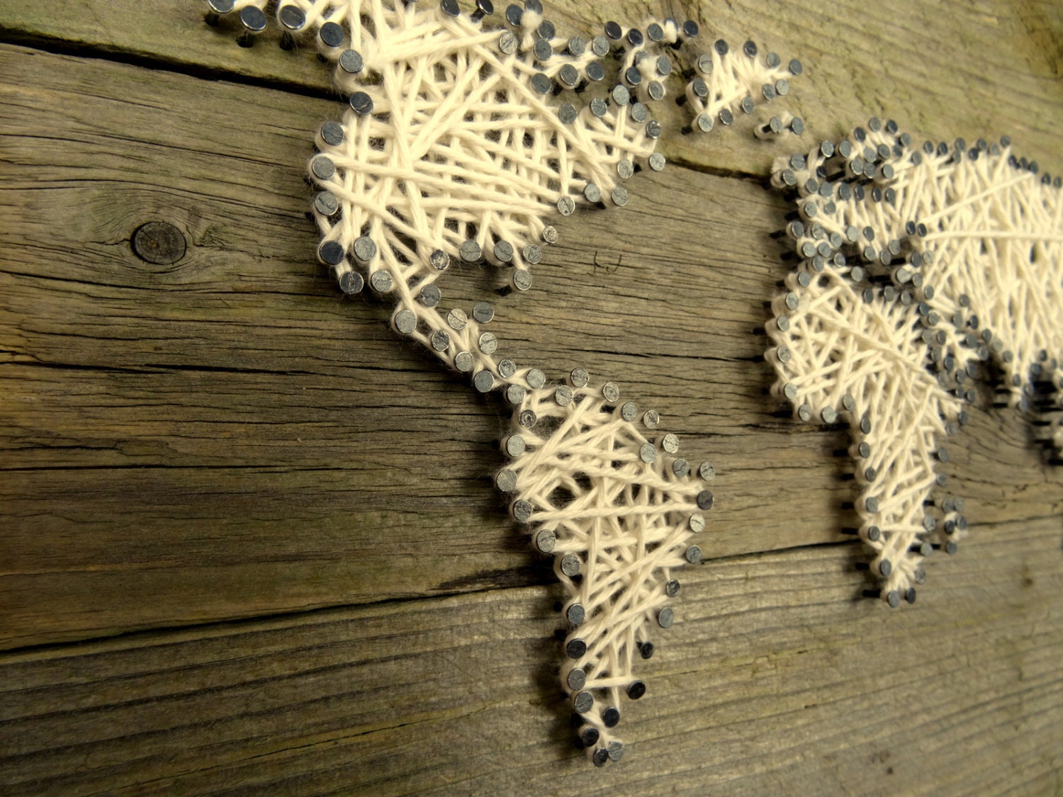 World Map Wall Decal | String Art Map | Reclaimed Wood Art | Wall Art ...