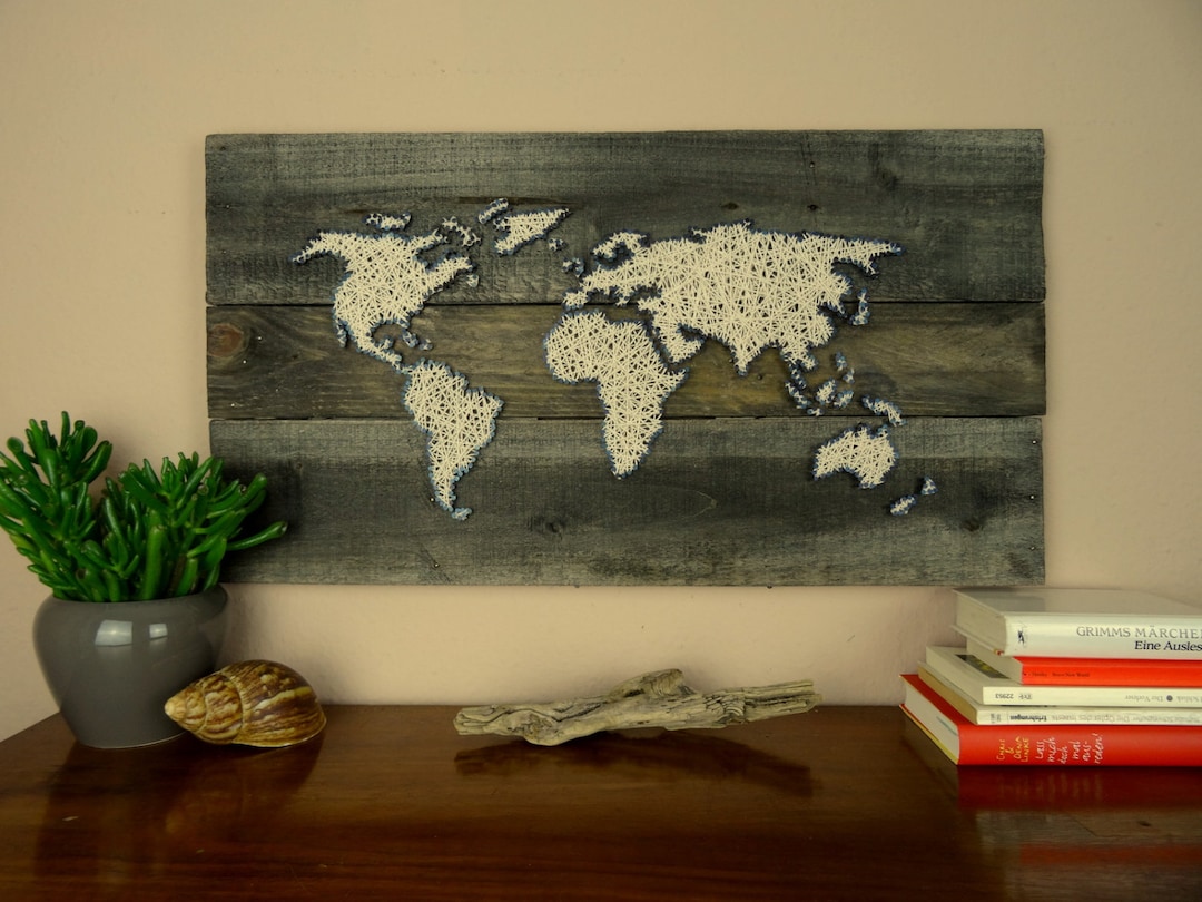 World Map | String Art | Gift for Couple | Reclaimed Wood | Wedding ...
