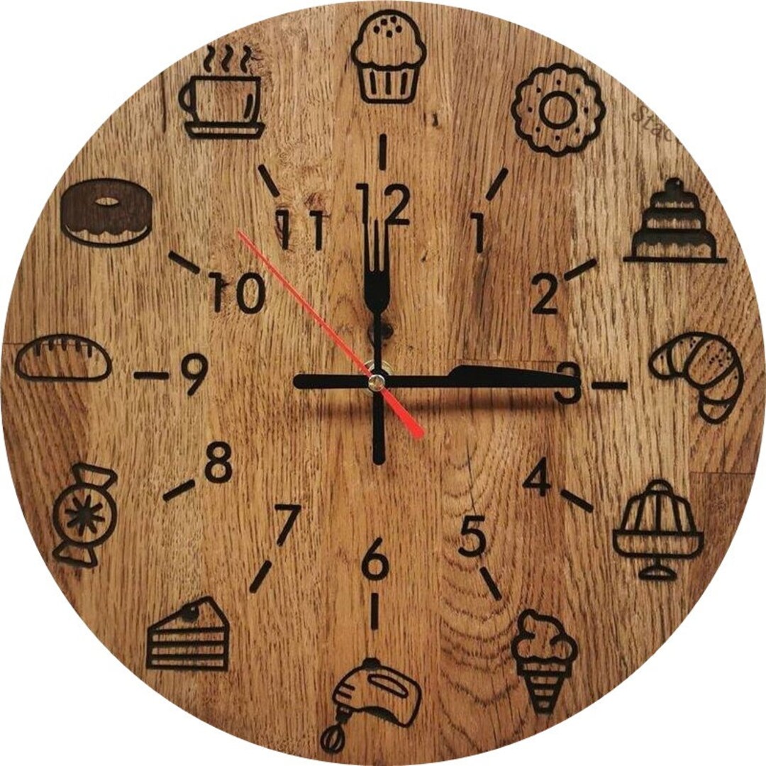 Wooden Clock for Wall, Clock for a Bakery, Engraved Clock for the Home ...