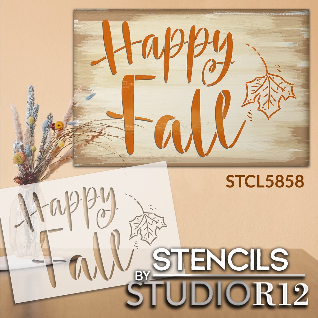 Happy Fall Stencil by Studior12 Craft DIY Autumn Leaves Home Decor ...