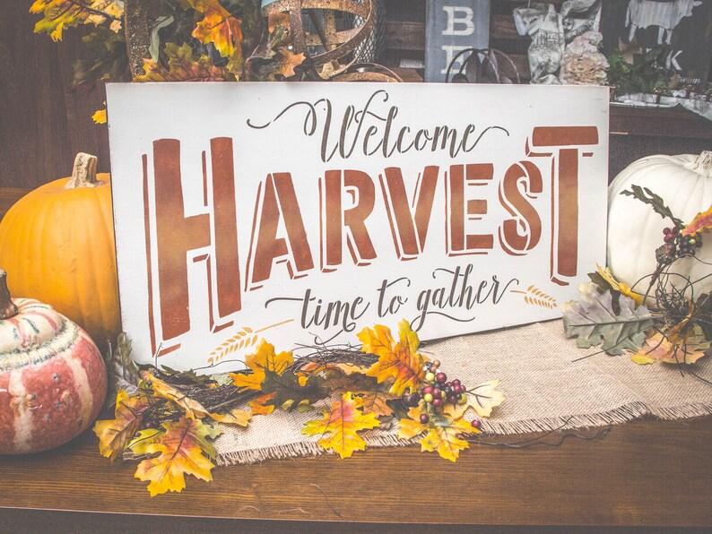 Welcome Harvest Time to Gather with Wheat Stencil by | Etsy