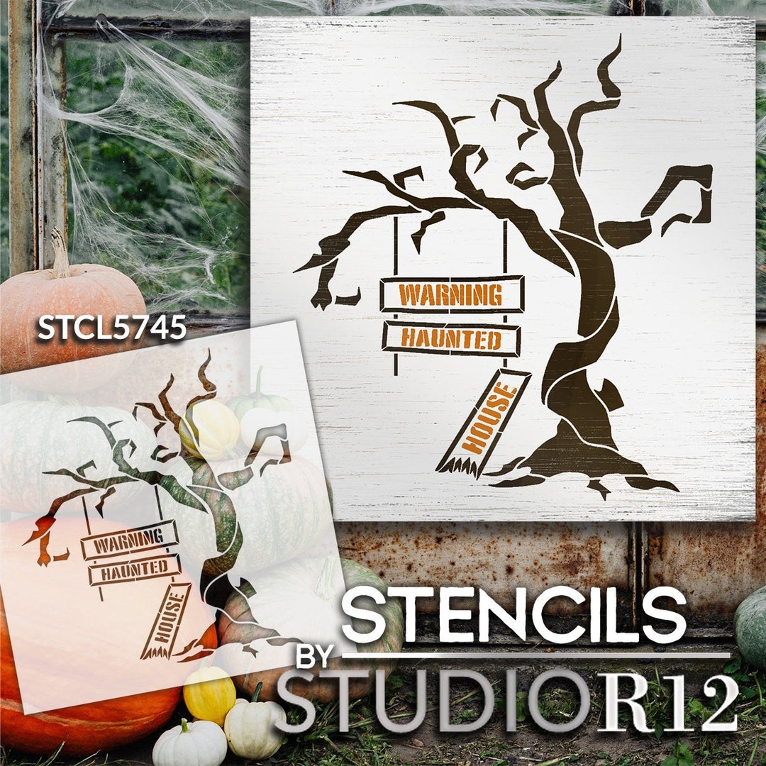 Warning Haunted House Stencil by Studior12 DIY Fall Halloween Home ...