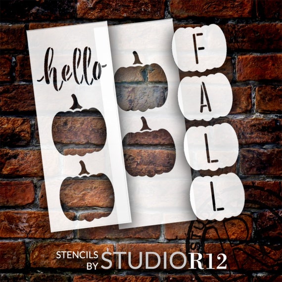 Vertical Hello Fall Tall Porch Sign Stencil W/ Pumpkins by | Etsy