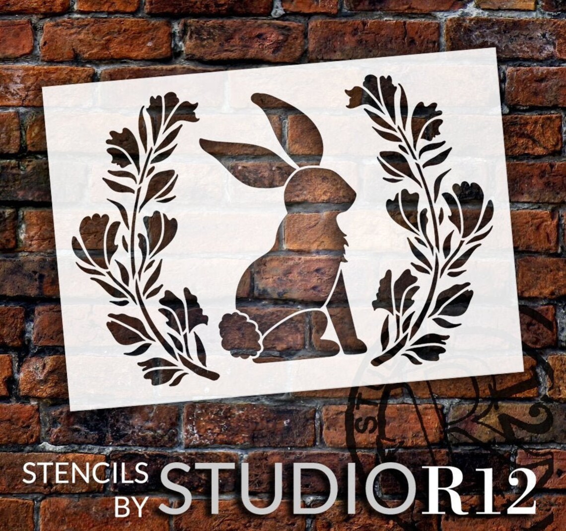 Easter Bunny Stencil With Laurels by Studior12 DIY Floral - Etsy