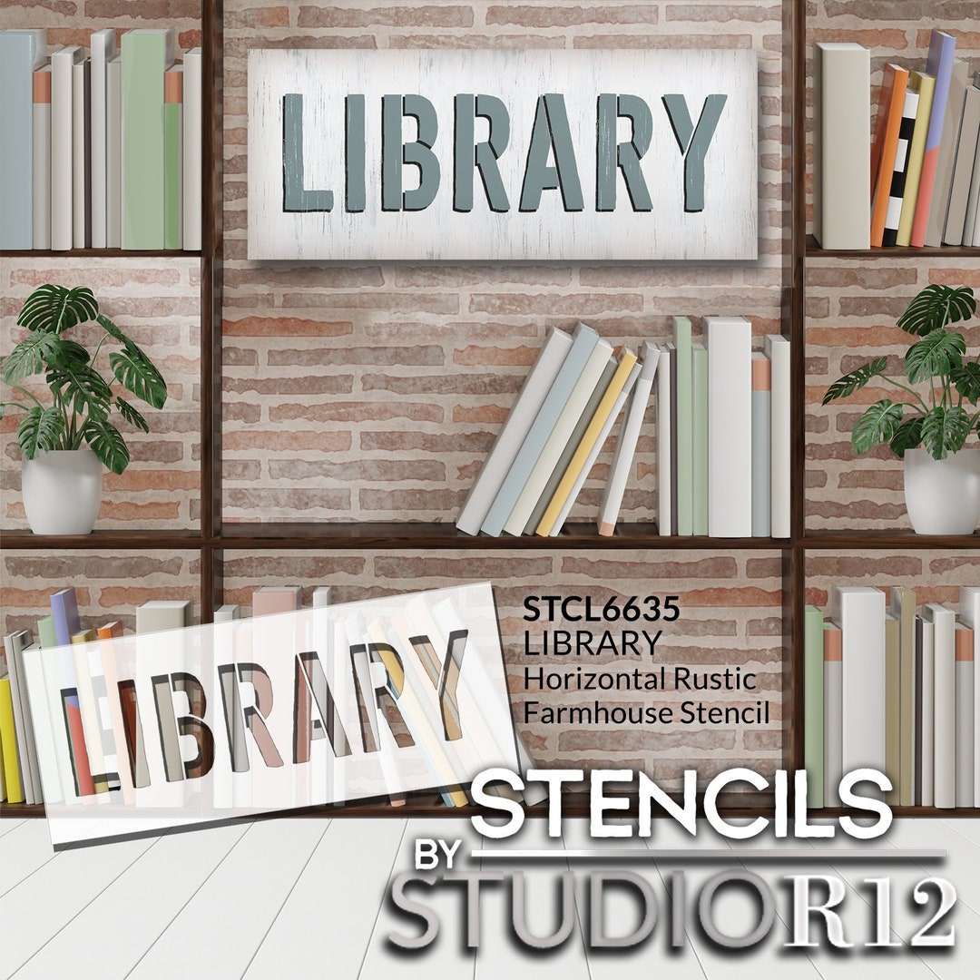 Horizontal Library Word Art Stencil by Studior12 Select Size USA Made ...