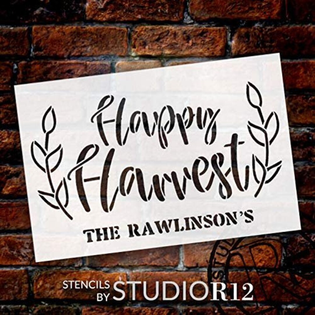 Personalized Happy Harvest Stencil With Wheat Custom Cursive - Etsy