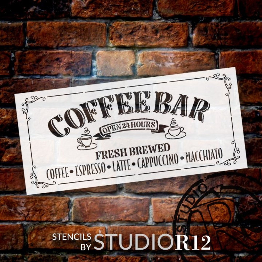 Fresh Brewed Coffee Bar Stencil With Coffee Cups by Studior12 DIY ...