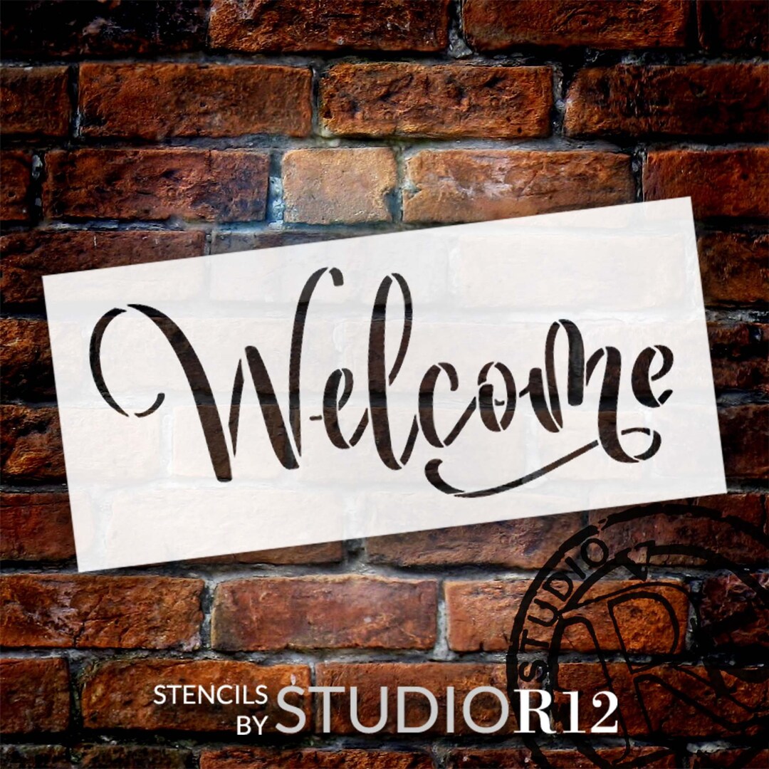 Bold Welcome Script Stencil by Studior12 Craft DIY Farmhouse - Etsy