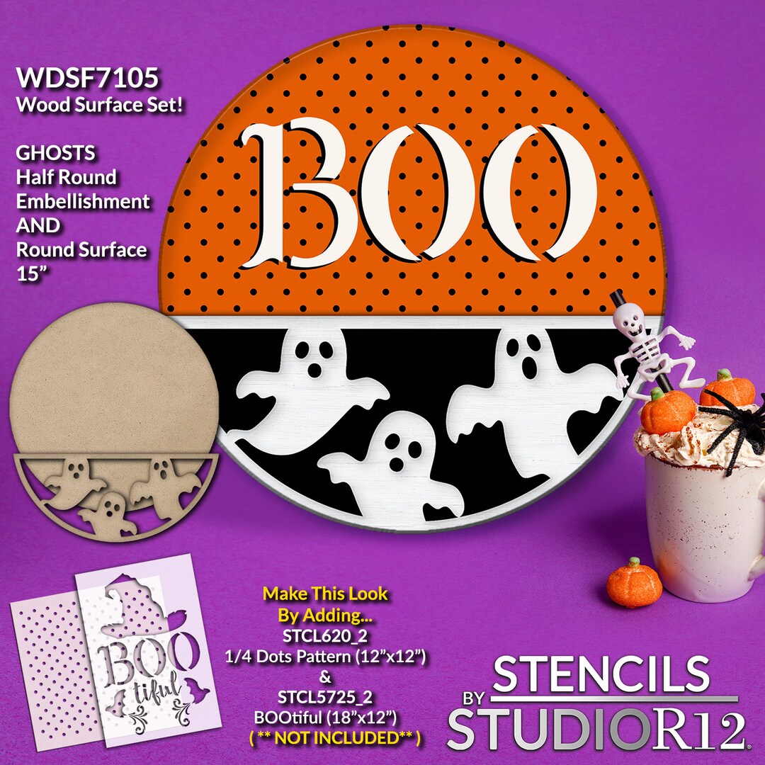Ghost Half Round Wood Embellishment Set 1/4 MDF 15 Front Door Hanger ...