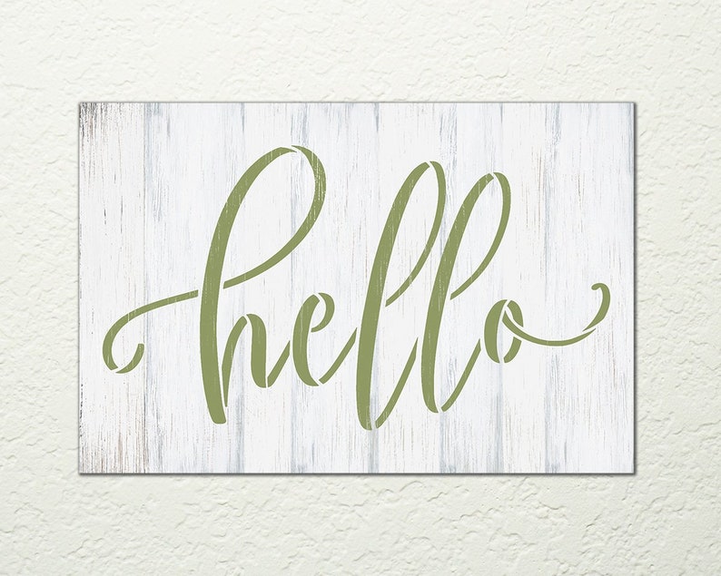 Simple Hello Script Stencil by Studior12 Craft DIY Farmhouse - Etsy