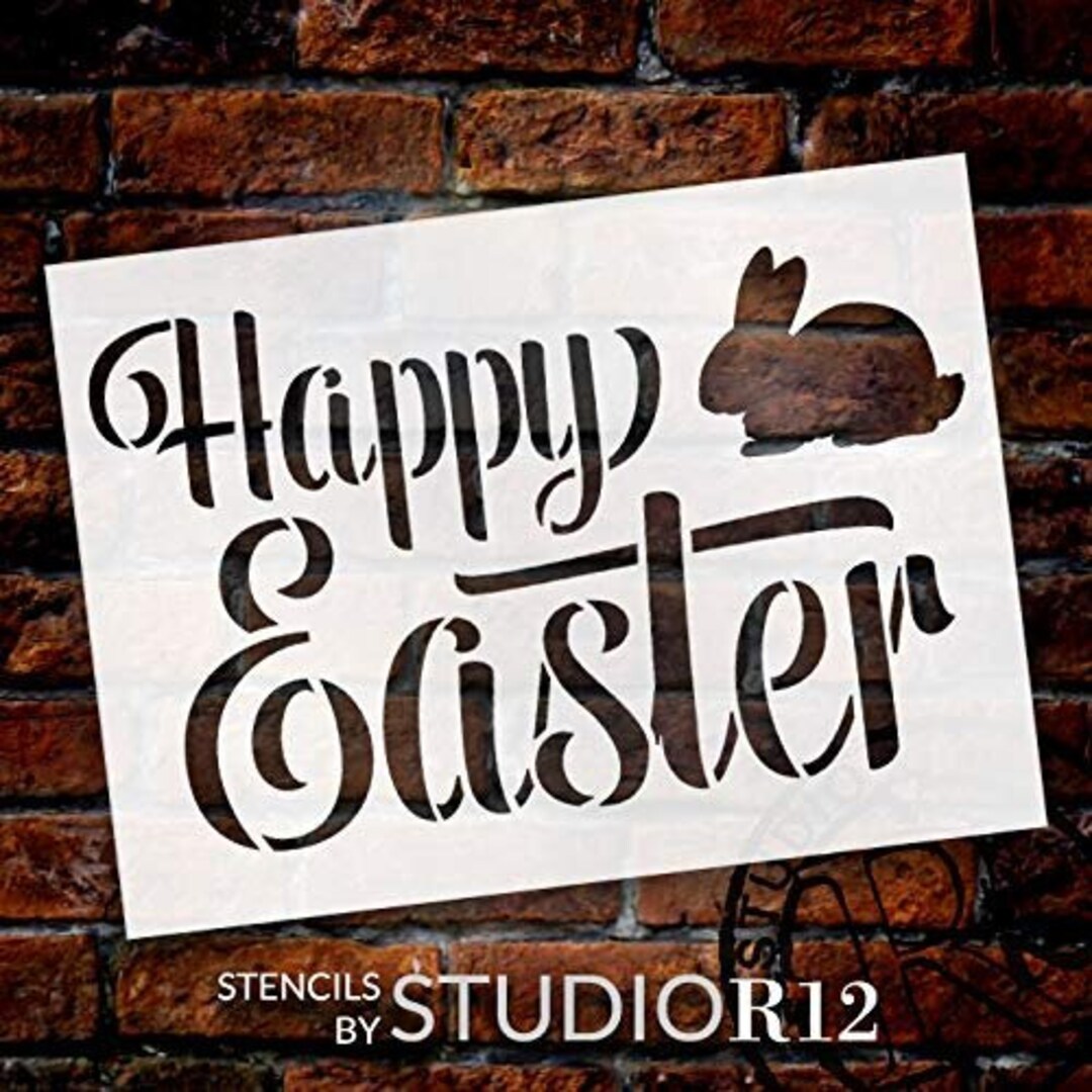 Happy Easter Stencil With Bunny by Studior12 DIY Christian Spring Home ...