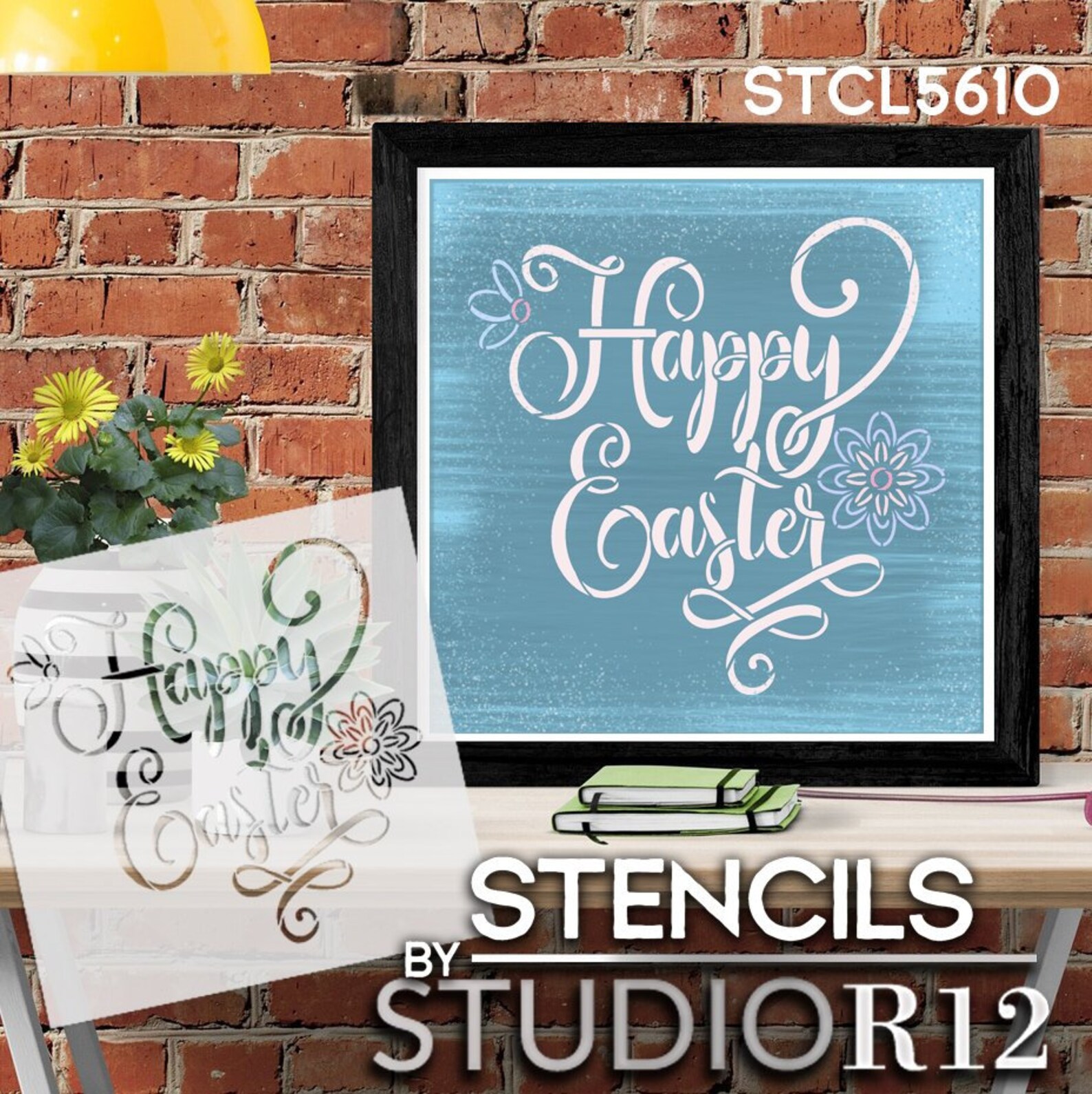 Happy Easter Script Stencil With Flower by Studior12 DIY - Etsy
