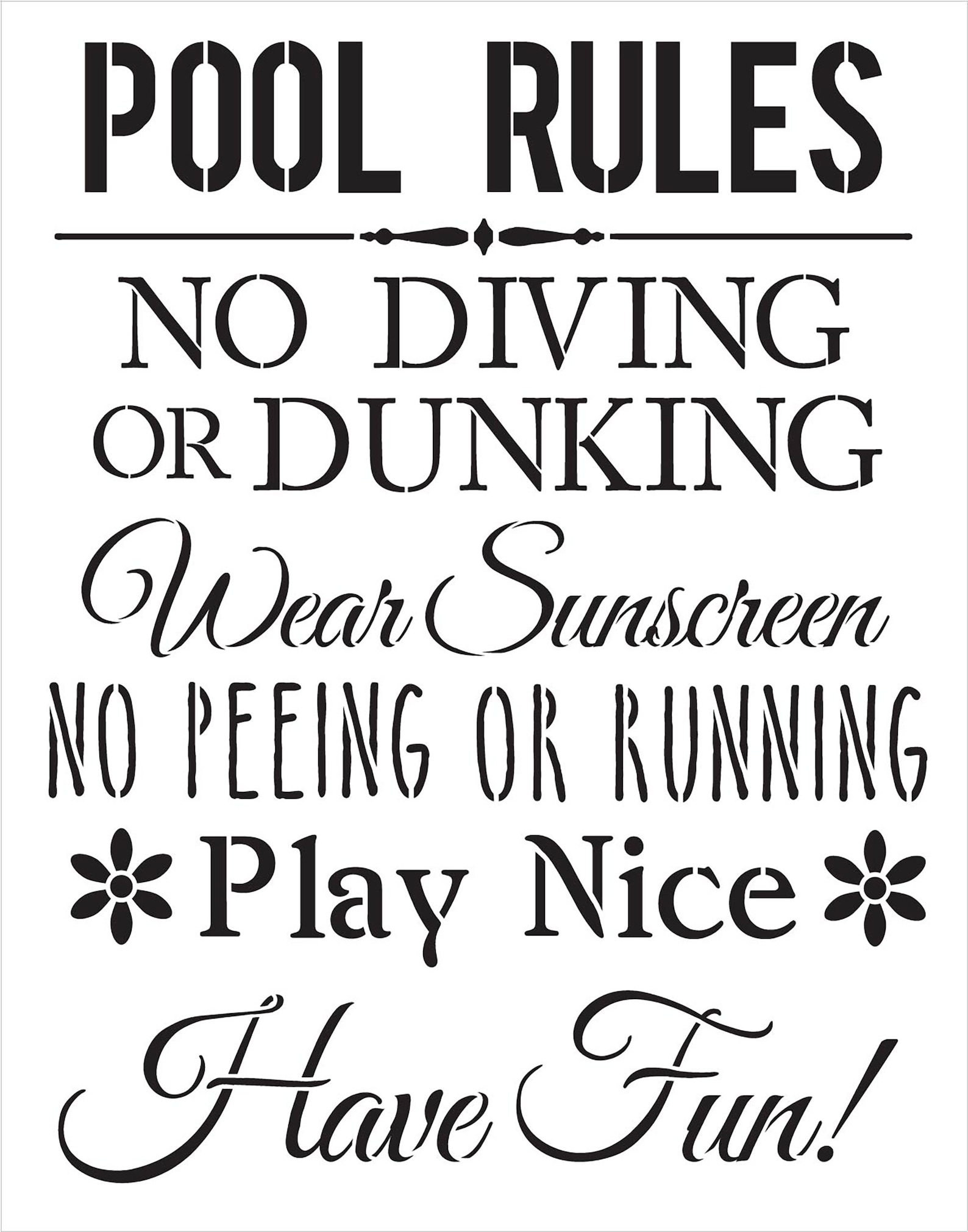 Pool Rules Word Stencil Select Size STCL1214 by - Etsy
