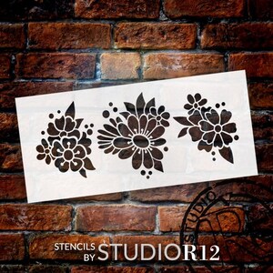 Three Flower Clusters Stencil by Studior12 DIY Spring Floral Embellishments Reusable Multimedia ...