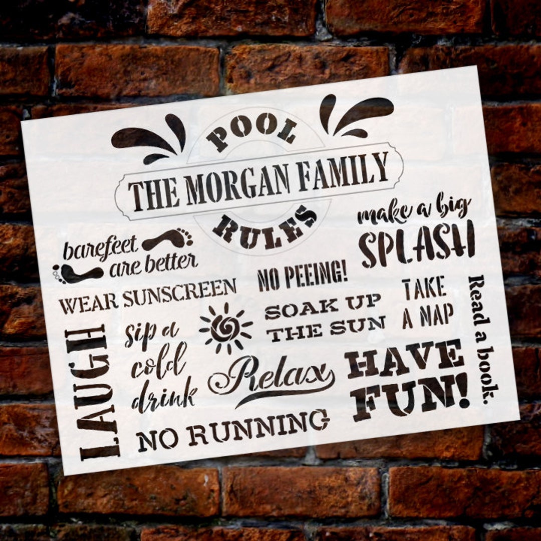 Personalized Pool Rules 2-part Stencil DIY Family Summer Outdoor Deck ...