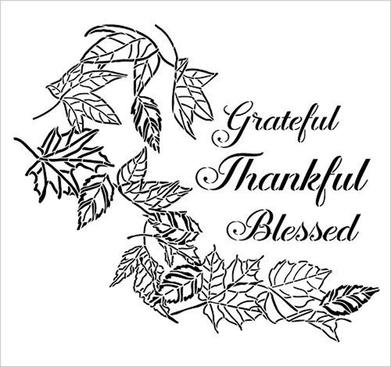 Grateful Thankful Blessed With Leaves Stencil by Studior12 - Etsy