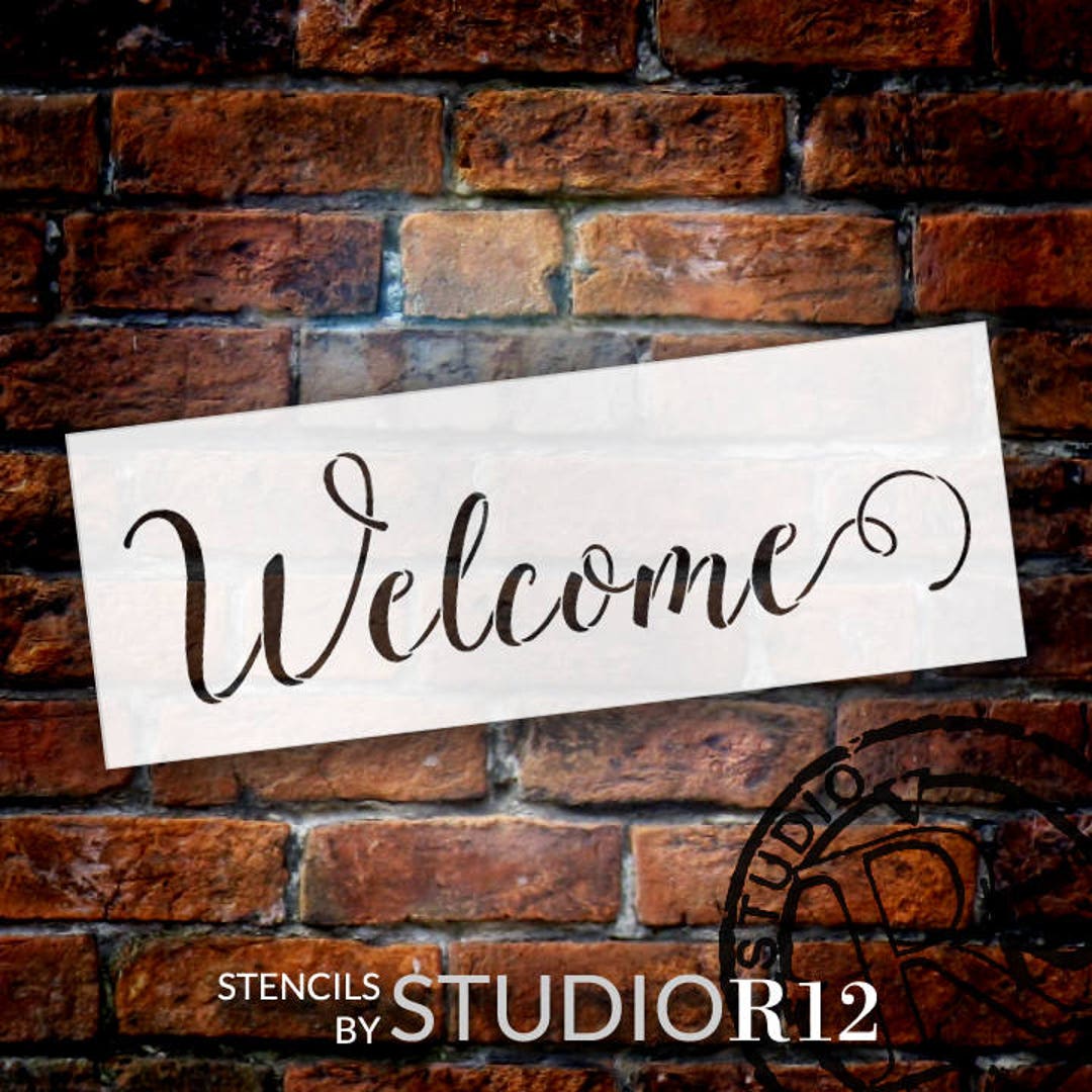 Bienvenue Stencil par StudioR12 Sunny Script Word Stencil Modèle Mylar ...