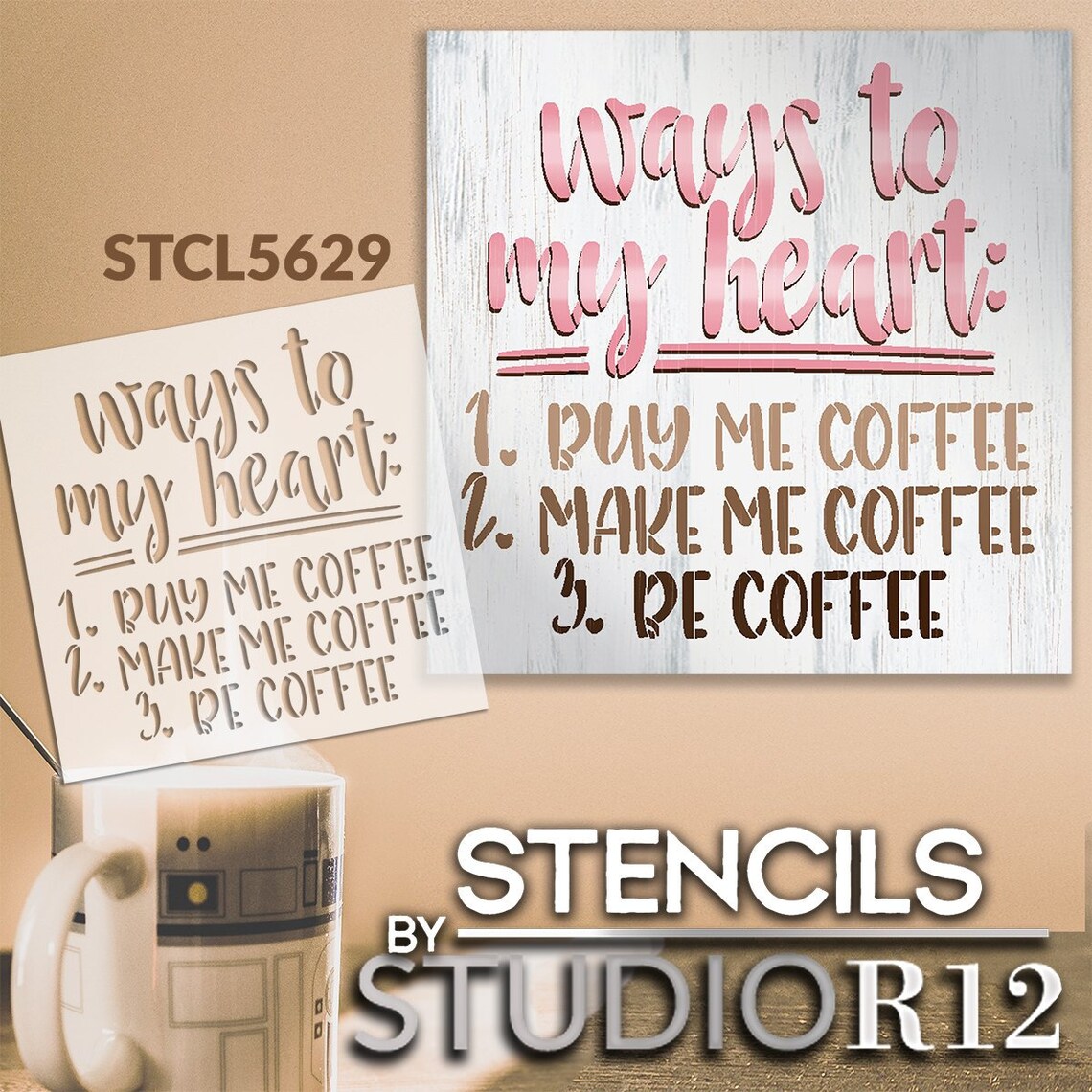 Ways to My Heart Coffee Stencil by Studior12 DIY Kitchen - Etsy