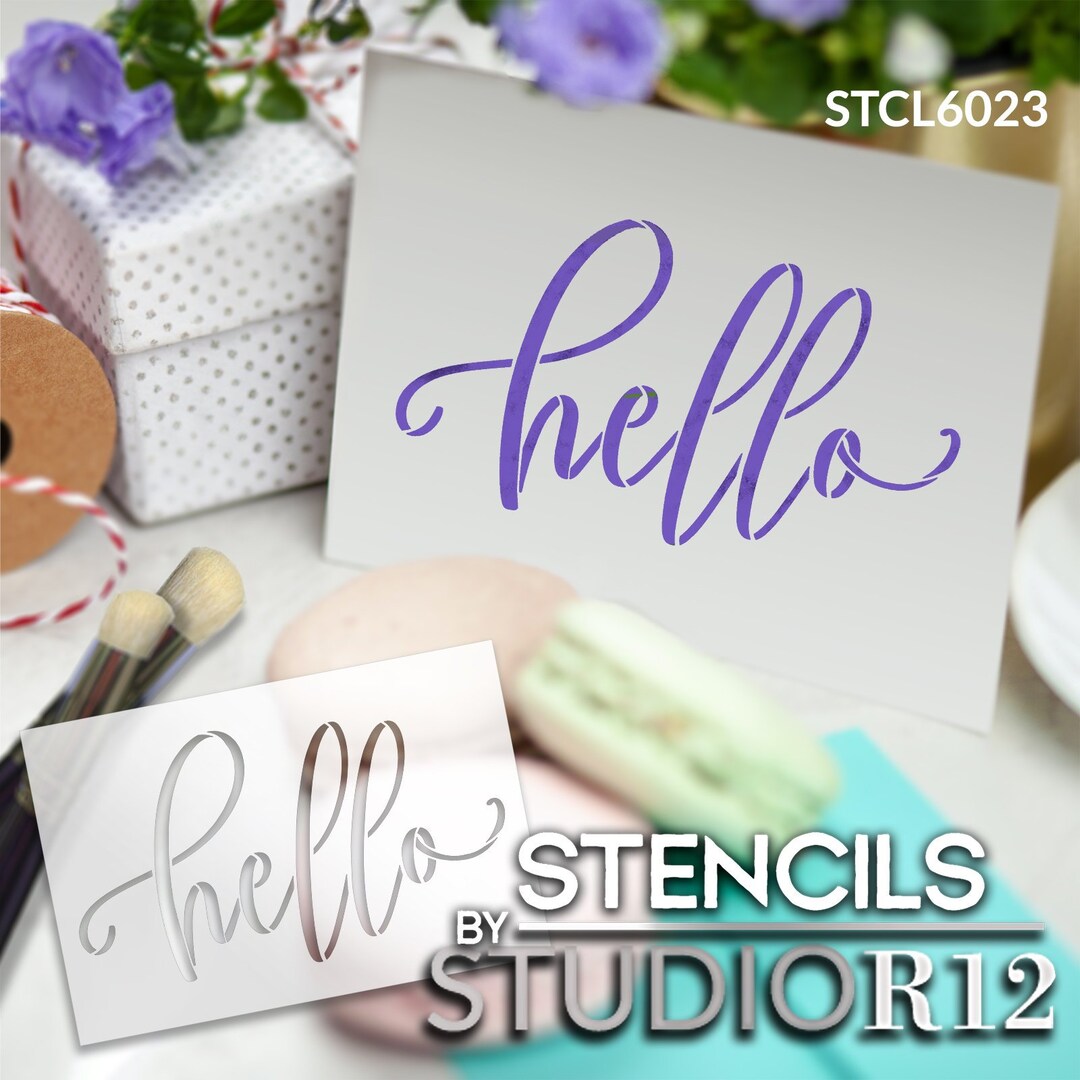 Simple Hello Script Stencil by Studior12 Craft DIY Farmhouse Home Decor ...