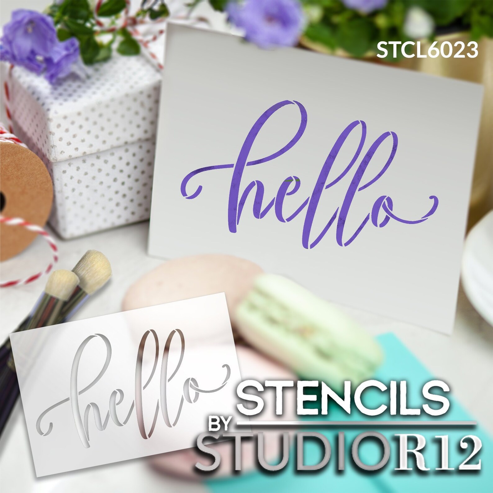 Simple Hello Script Stencil by Studior12 Craft DIY Farmhouse - Etsy