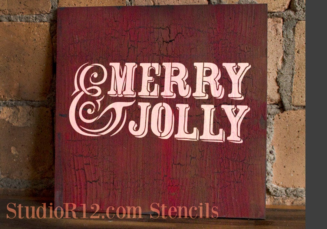 Merry & Jolly Stencil by Studior12 Elegant Christmas Word Art Reusable ...