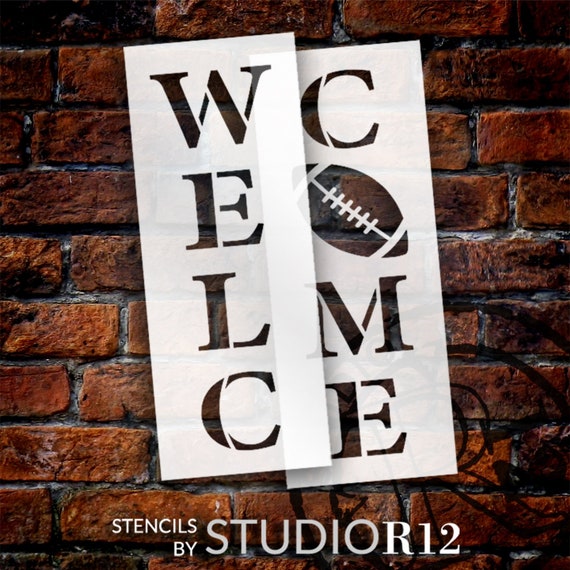 Vertical Welcome Tall Porch Sign Stencil W/ Football by - Etsy