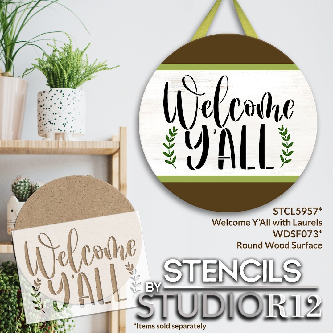 Welcome Y'all With Laurels Stencil by Studior12 Craft DIY Farmhouse ...