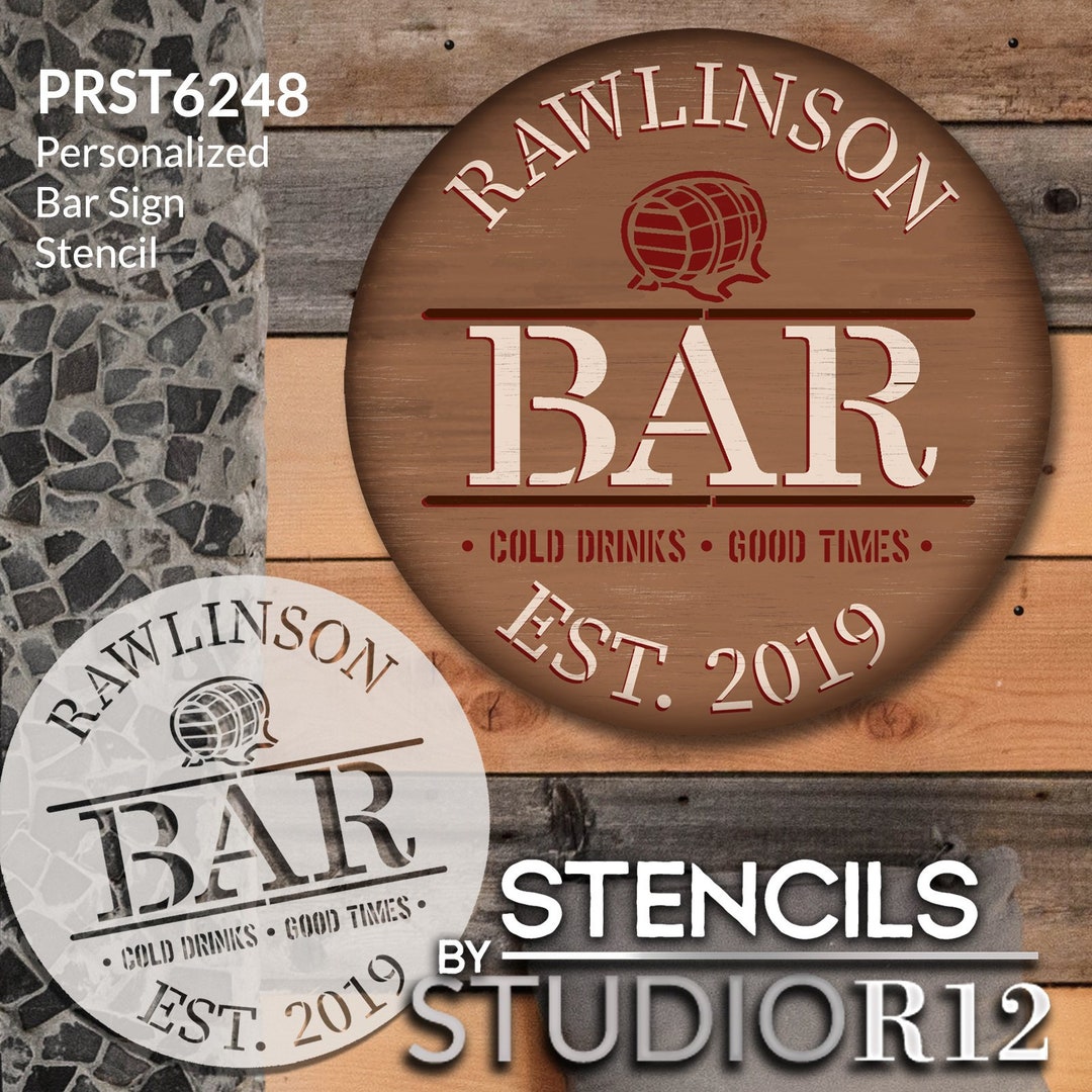 Personalized Bar Round Stencil With Barrel by Studior12 DIY Custom Home ...
