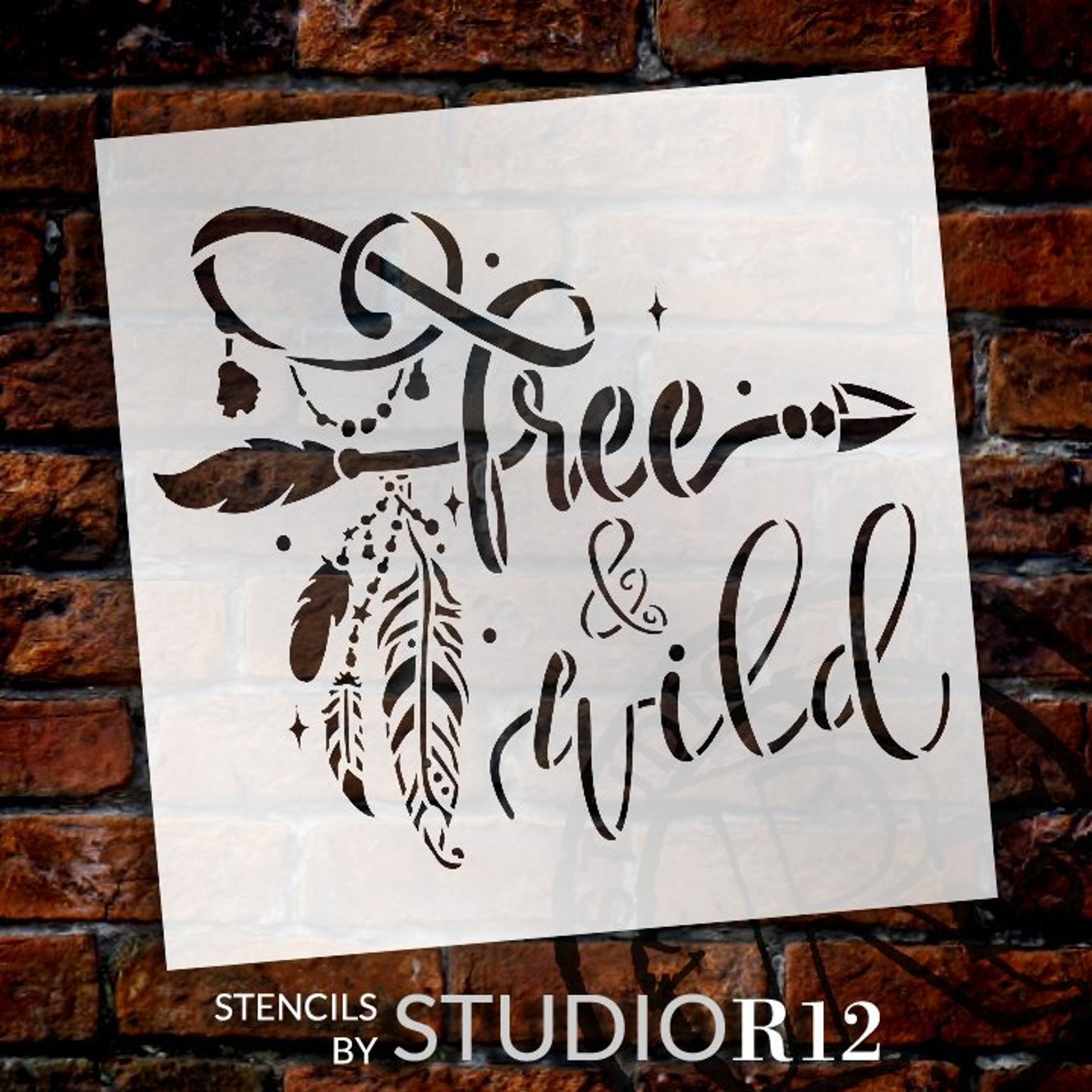 Wild & Free Stencil by Studior12 DIY Boho Bohemian Feather - Etsy